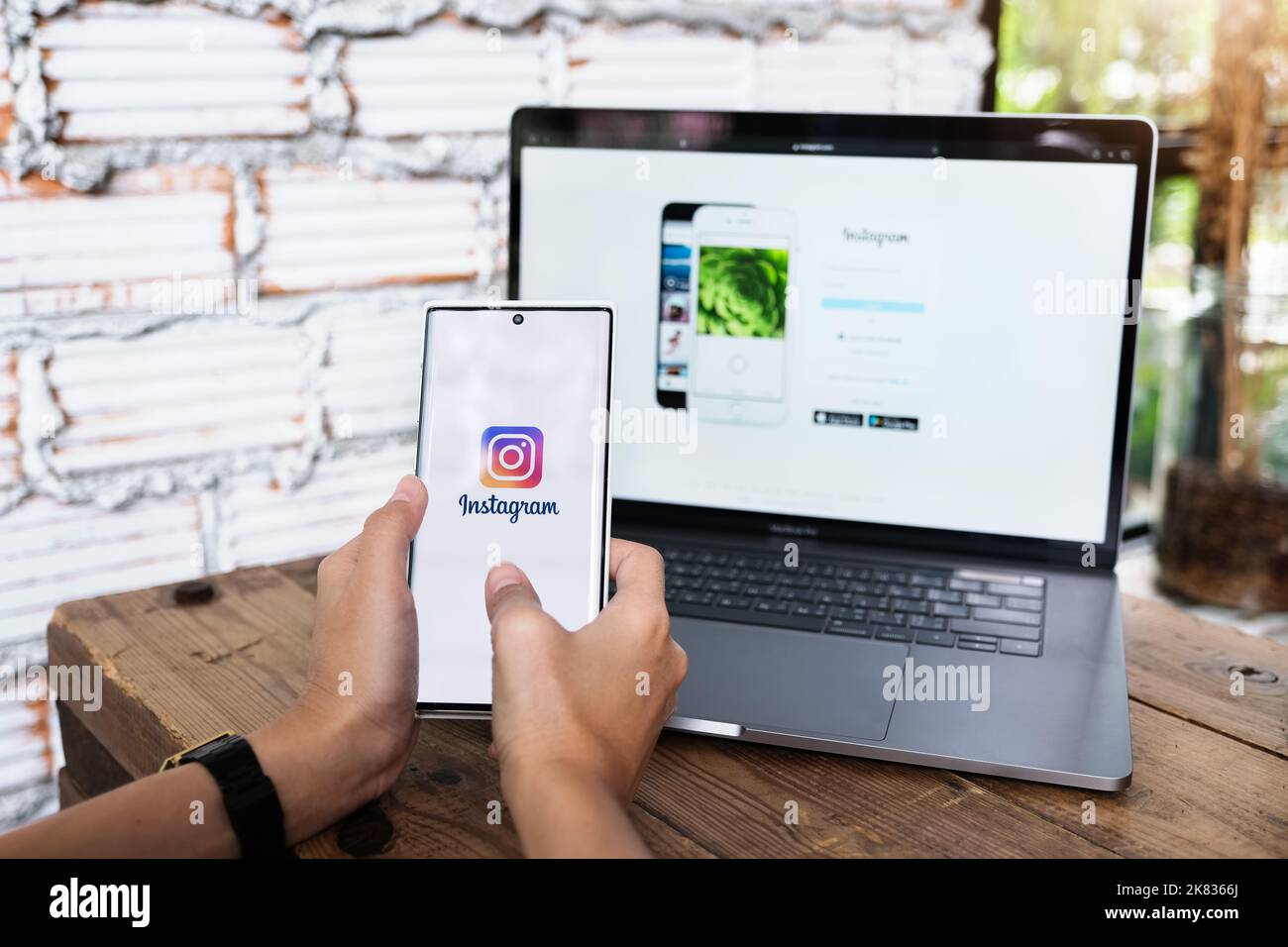 CHIANGMAI, THAILAND - June 06, 2021: A woman holding smartphone with ...