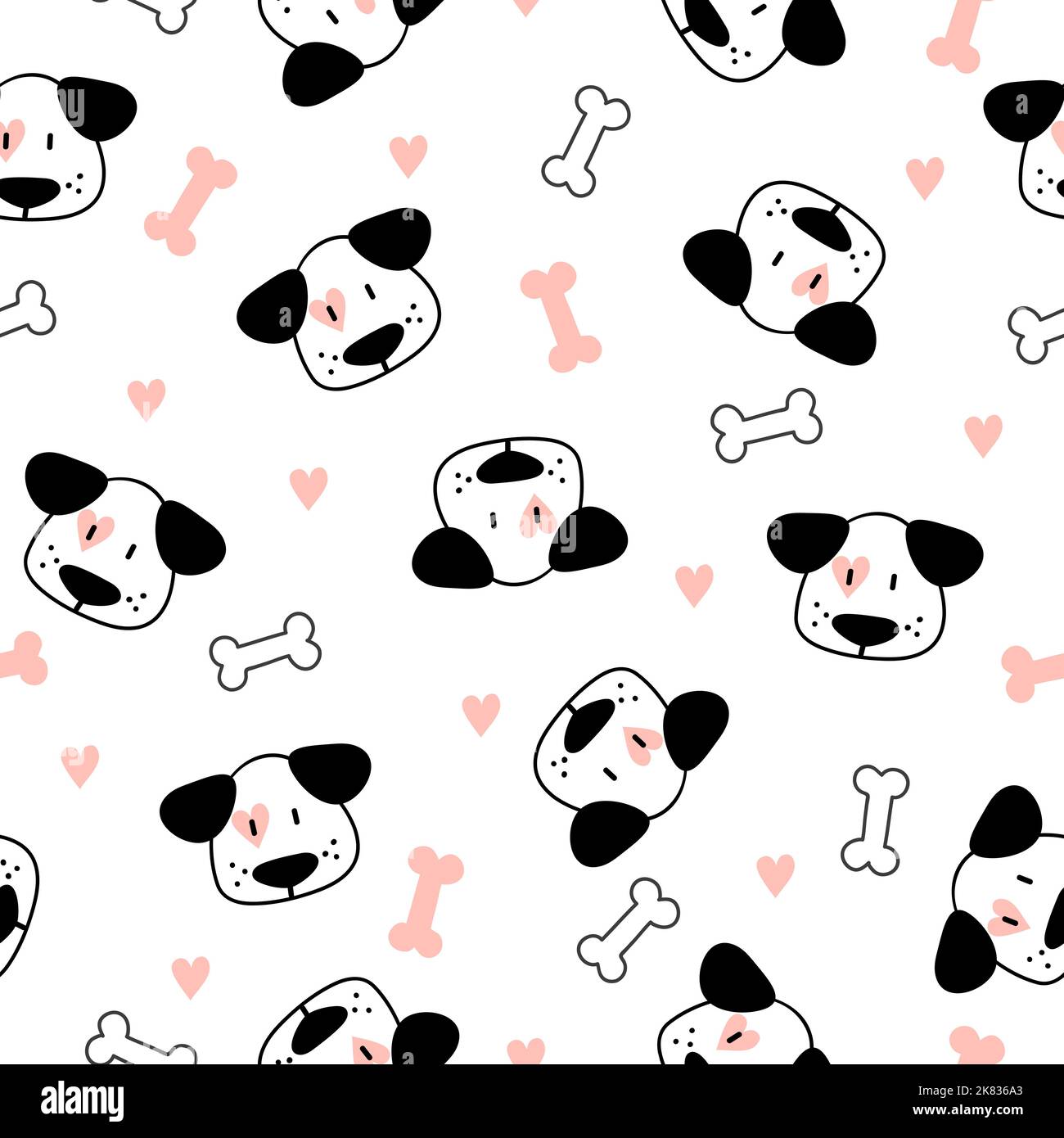 Seamless cute dog pattern. Vector background with puppy and bones Stock ...