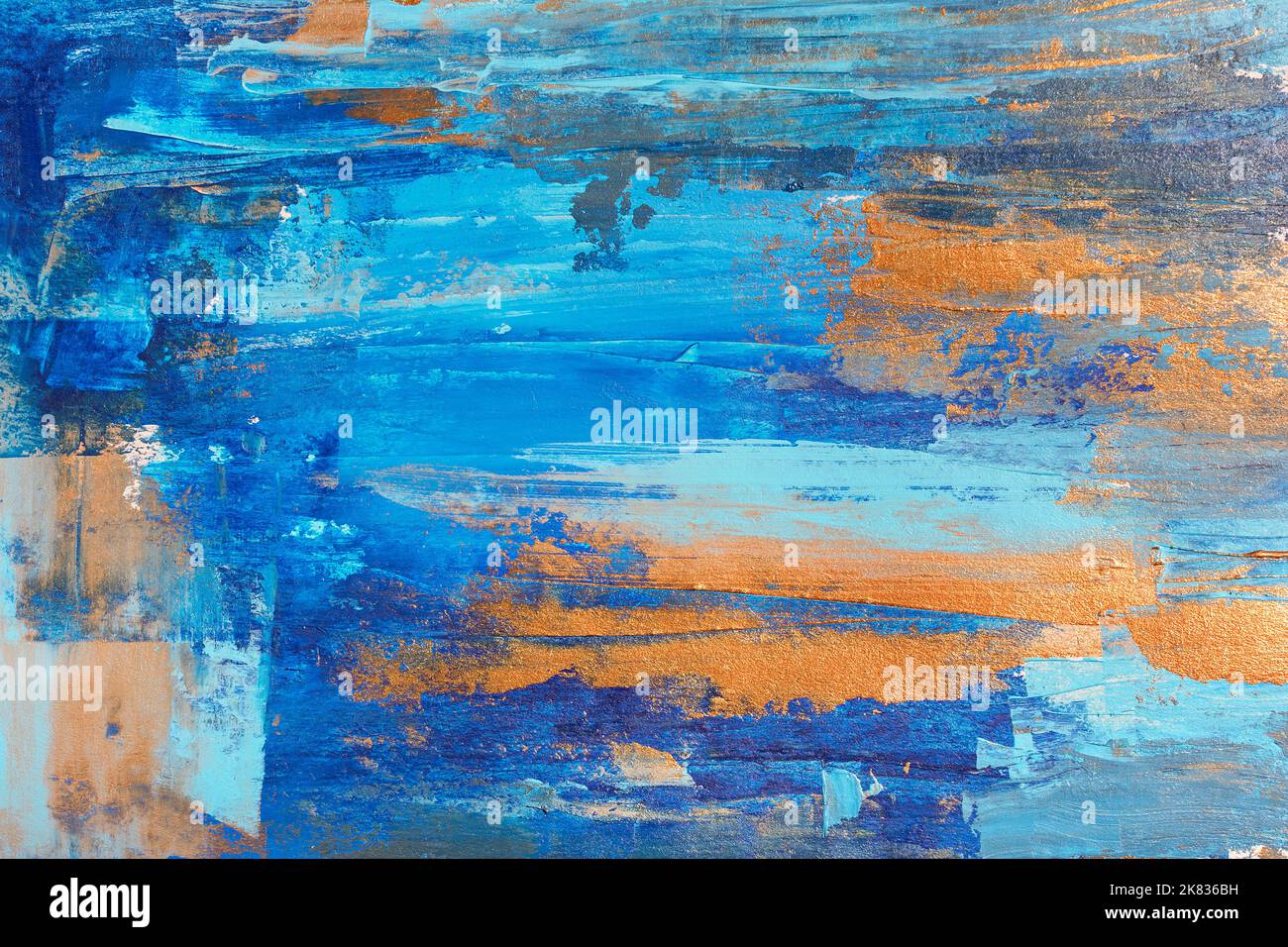Color abstract acrylic painting background with blue and golden hand ...