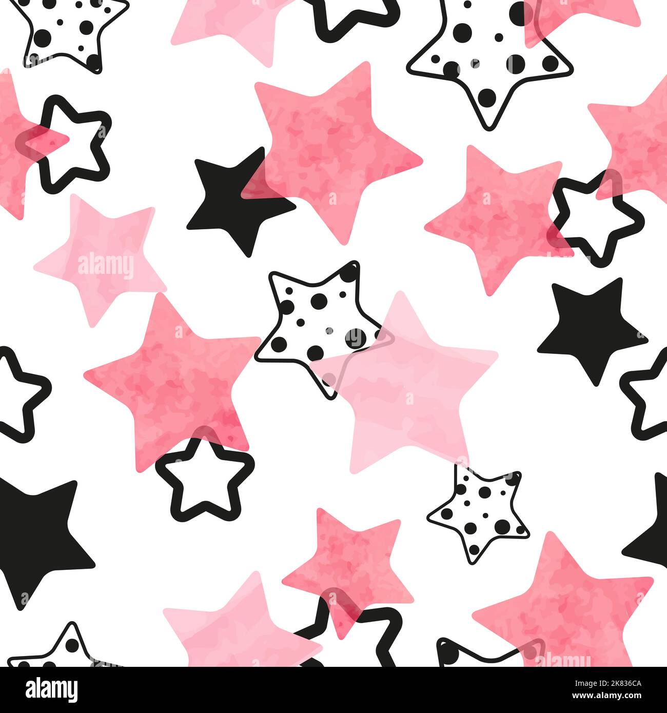 Seamless Star pattern. Vector background with watercolor pink and black ...