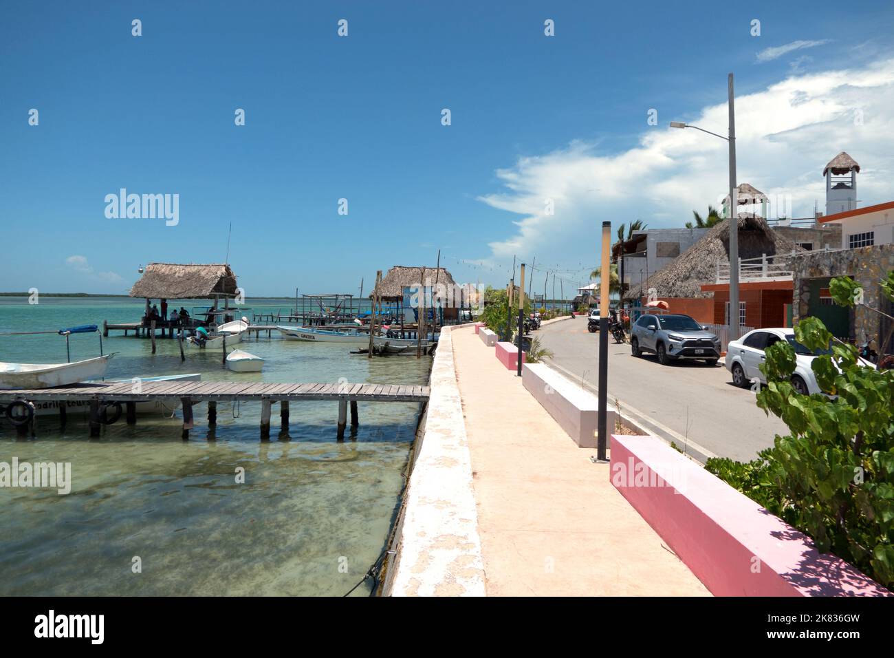 View of the small Mexican town of Rio Lagartos in Yucatan, Mexico with ...