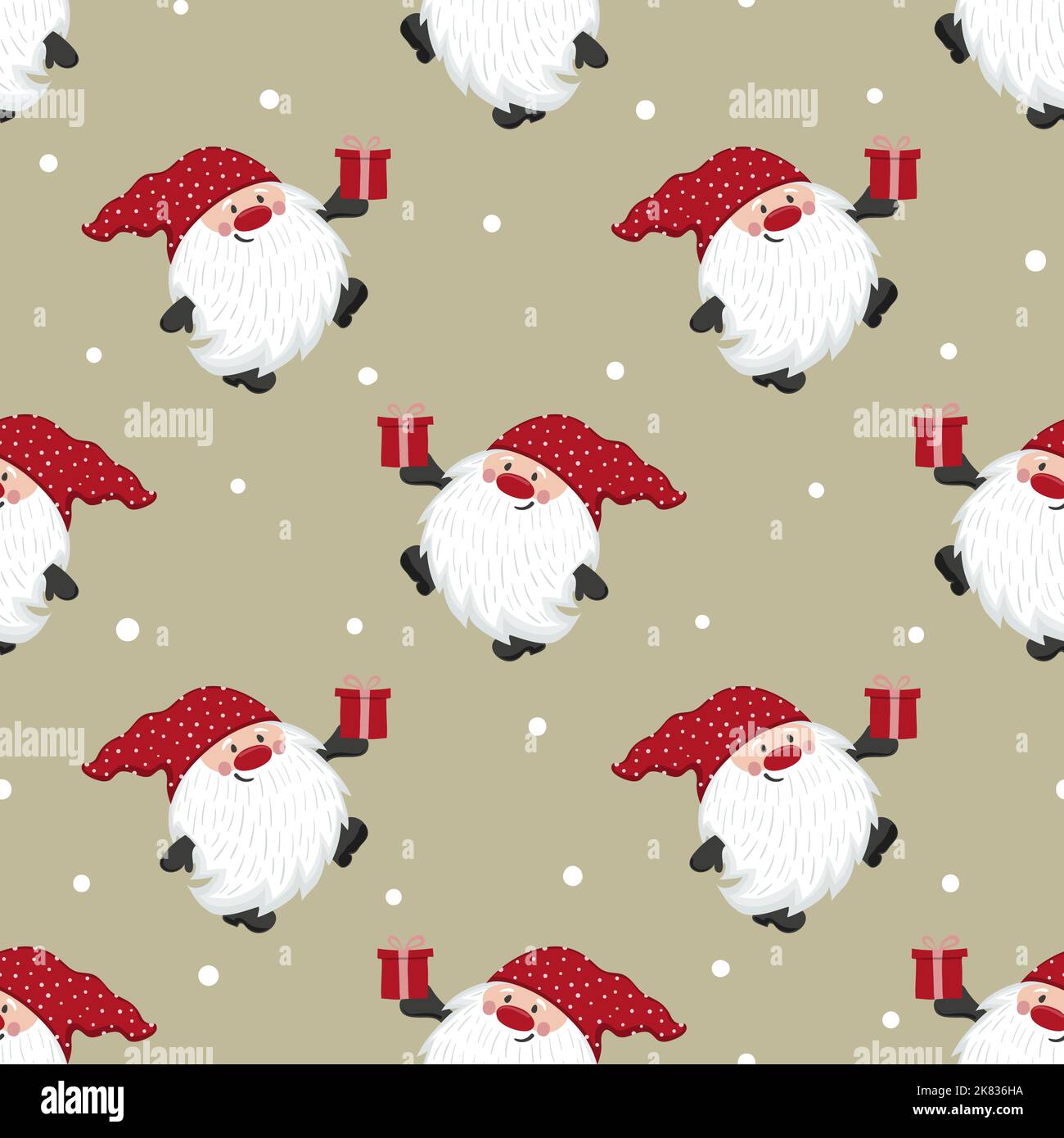 Cute gnomes pattern. Seamless Christmas background with dwarf character ...