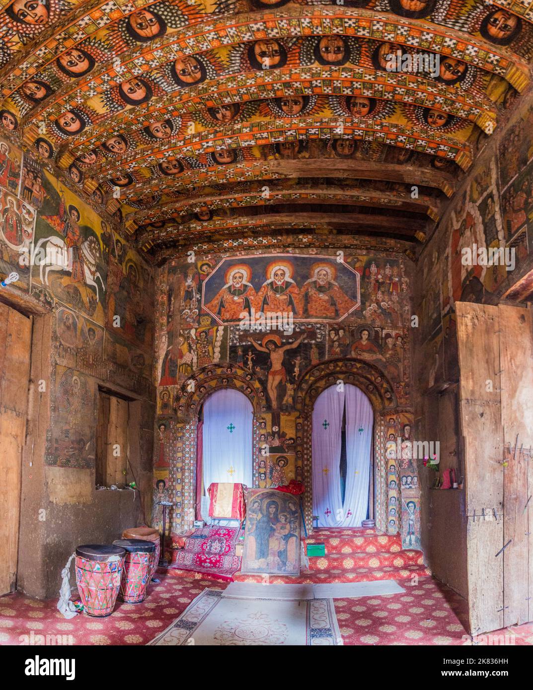 GONDAR, ETHIOPIA - MARCH 13, 2019: Colorfuly decorated interior of ...