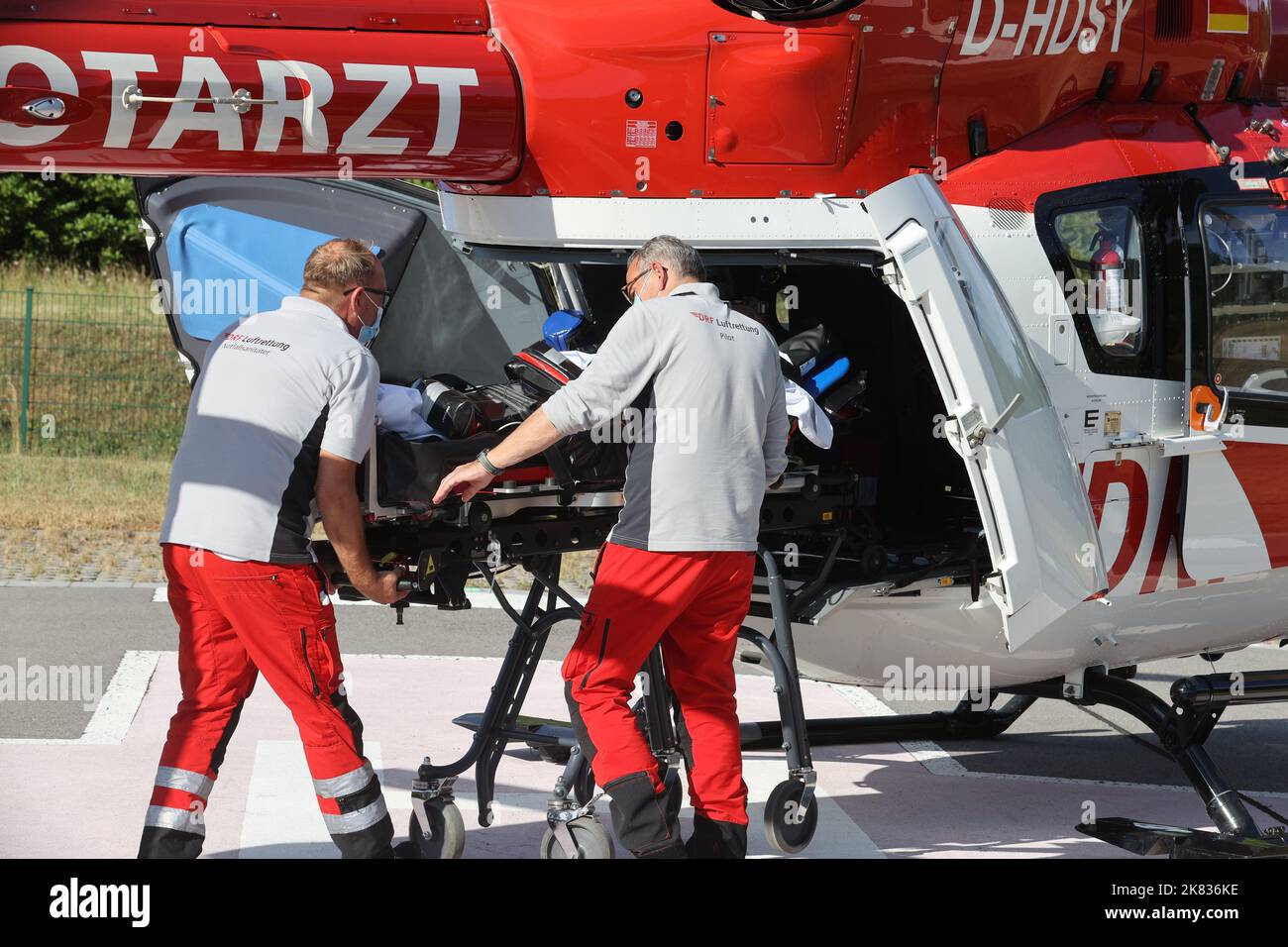 PRODUCTION - 21 June 2022, Thuringia, Jena: Rescue workers from the ...