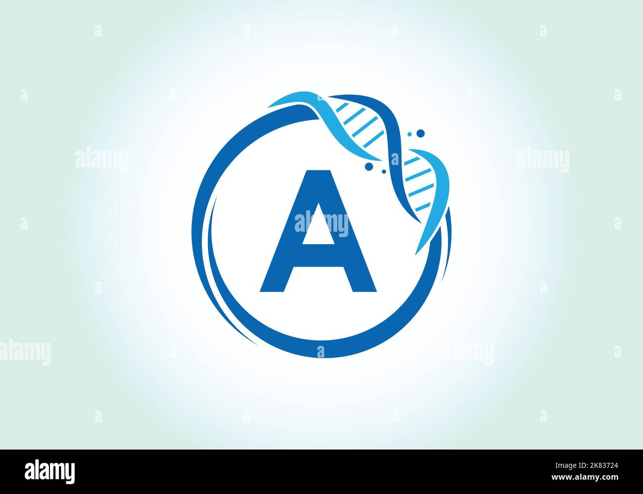 Letter A monogram alphabet in a circle with DNA. Genetics logo design ...