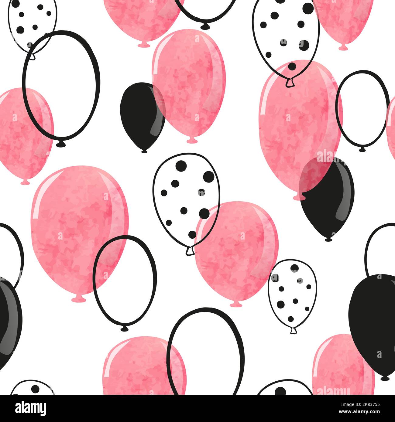 Watercolor pink and black balloons seamless pattern. Vector celebration background Stock Vector ...