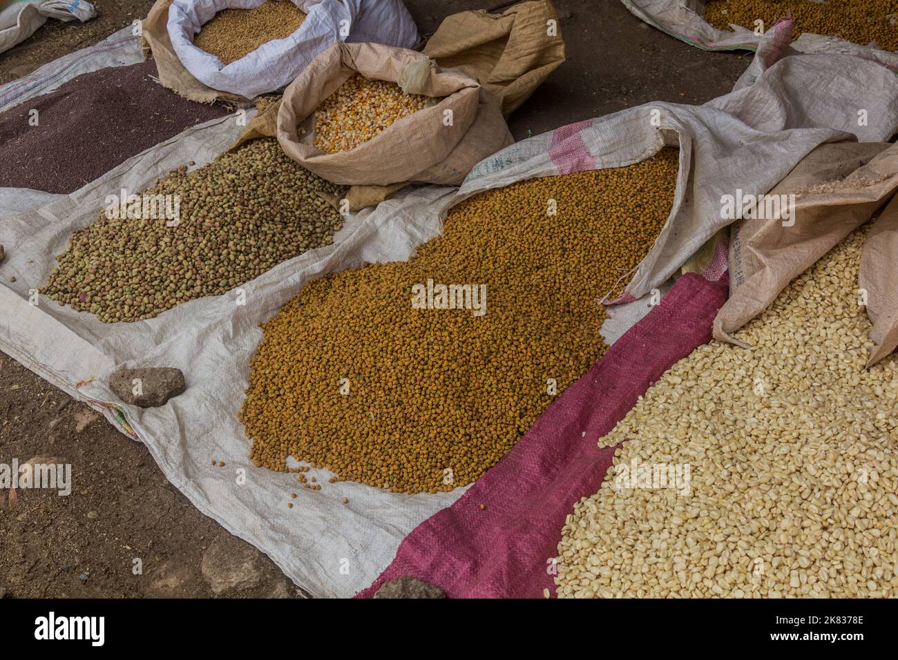 Grains for sale at the Main Market in Axum, Ethiopia Stock Photo - Alamy
