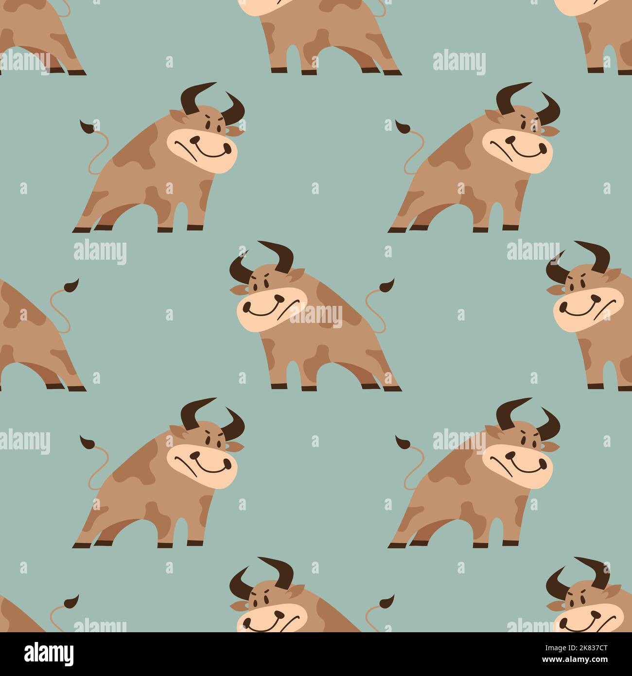 Seamless cartoon bulls pattern. Vector illustration Stock Vector Image ...