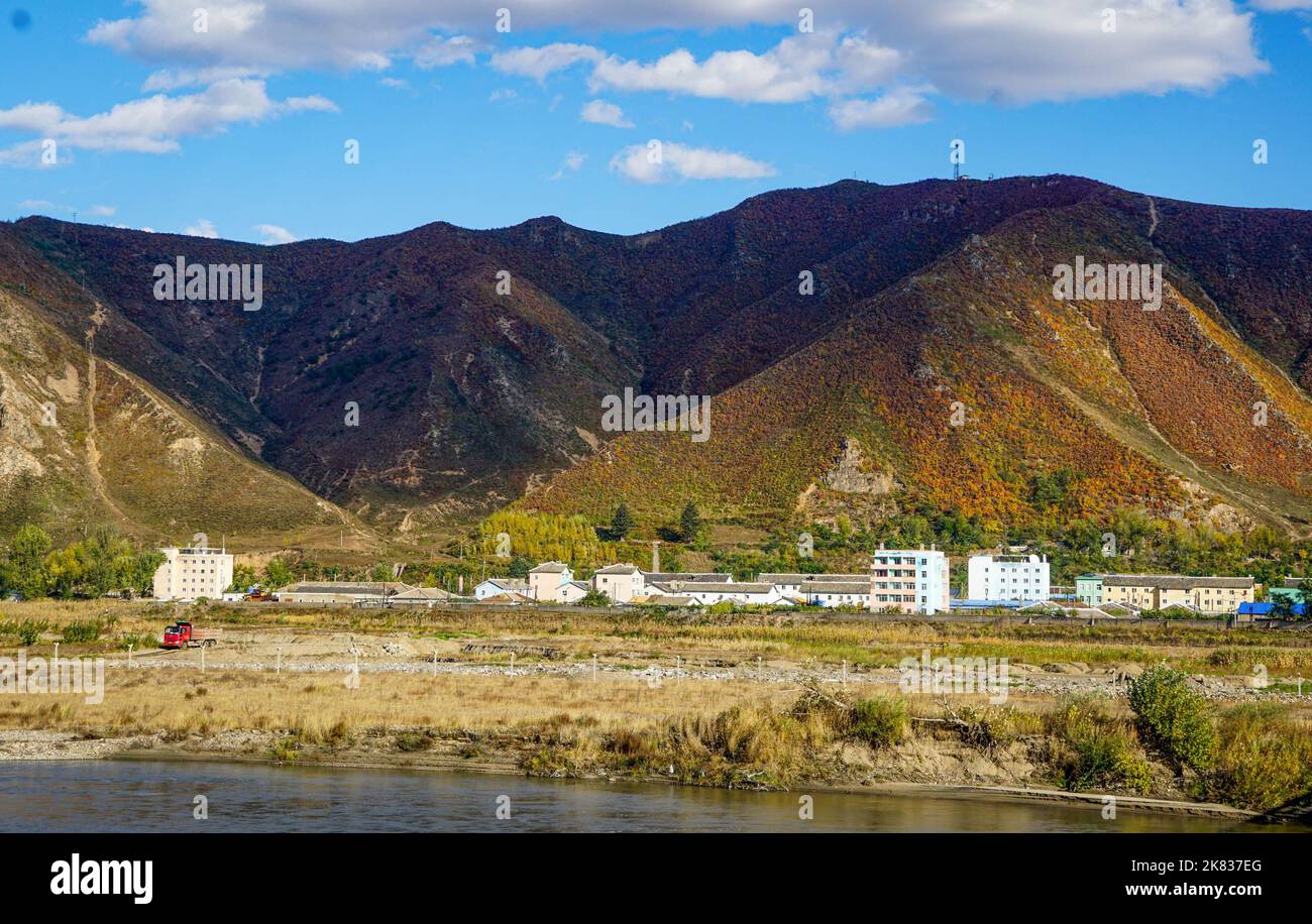 Buildings of Namyang, North Korea across the Tumen river seen from ...