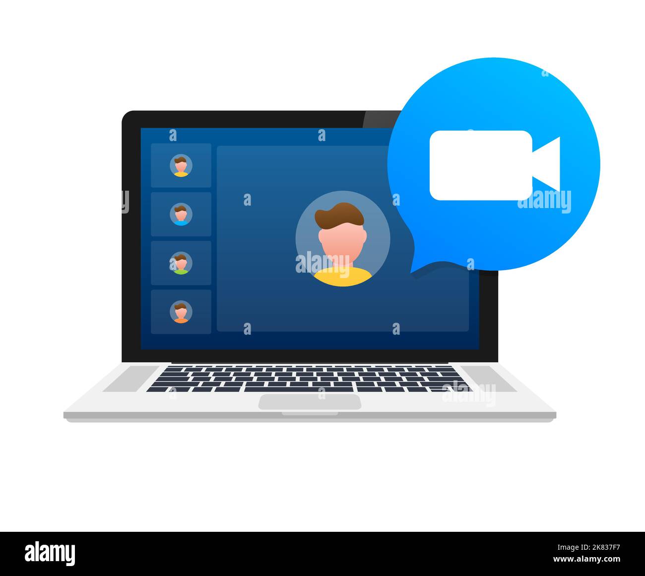 Incoming video call on laptop. Laptop with incoming call, man profile ...