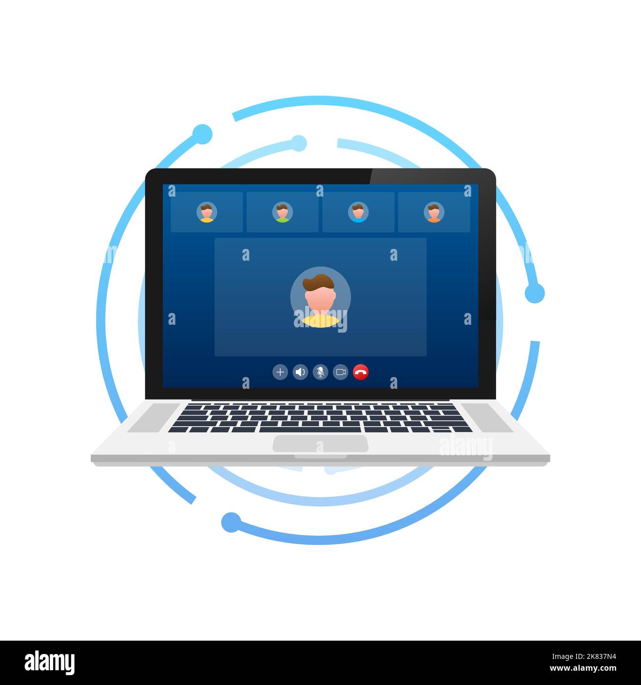 Incoming video call on laptop. Laptop with incoming call, man profile ...
