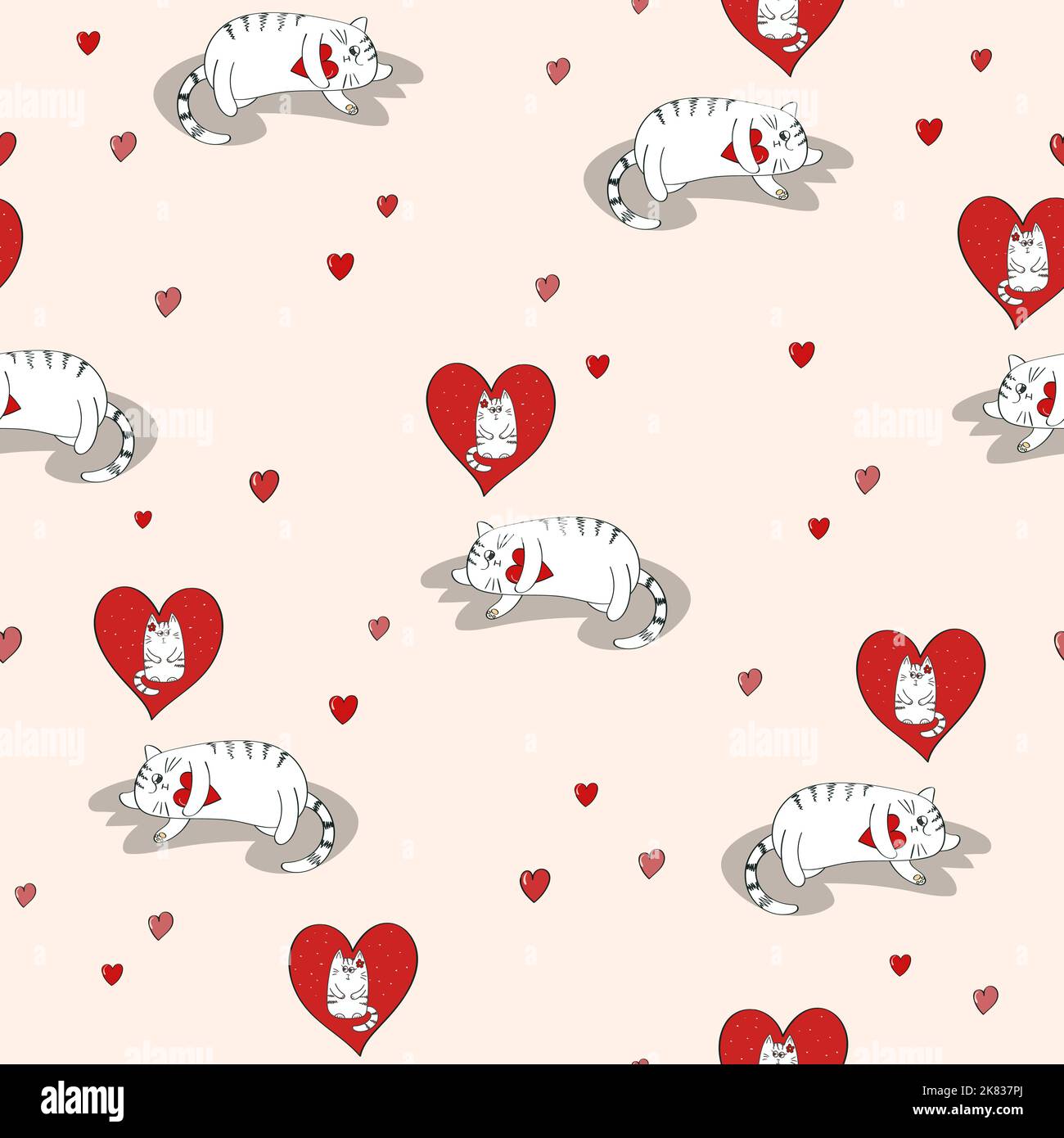 Seamless cute cat in love pattern. Valentines day vector background ...
