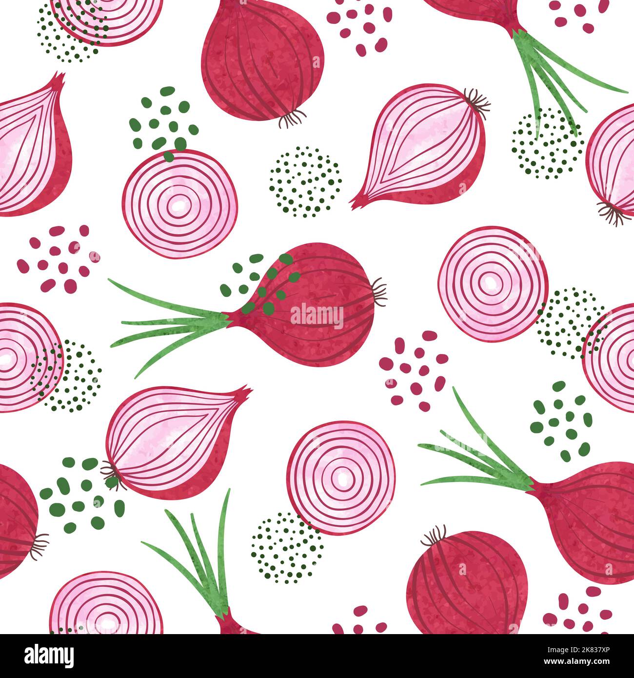 Seamless watercolor red onion pattern. Vegetable vector background ...