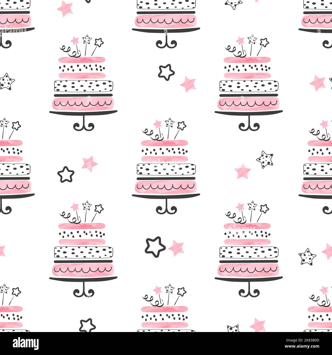 Birthday cakes seamless pattern. Anniversary background. Wrapping paper ...