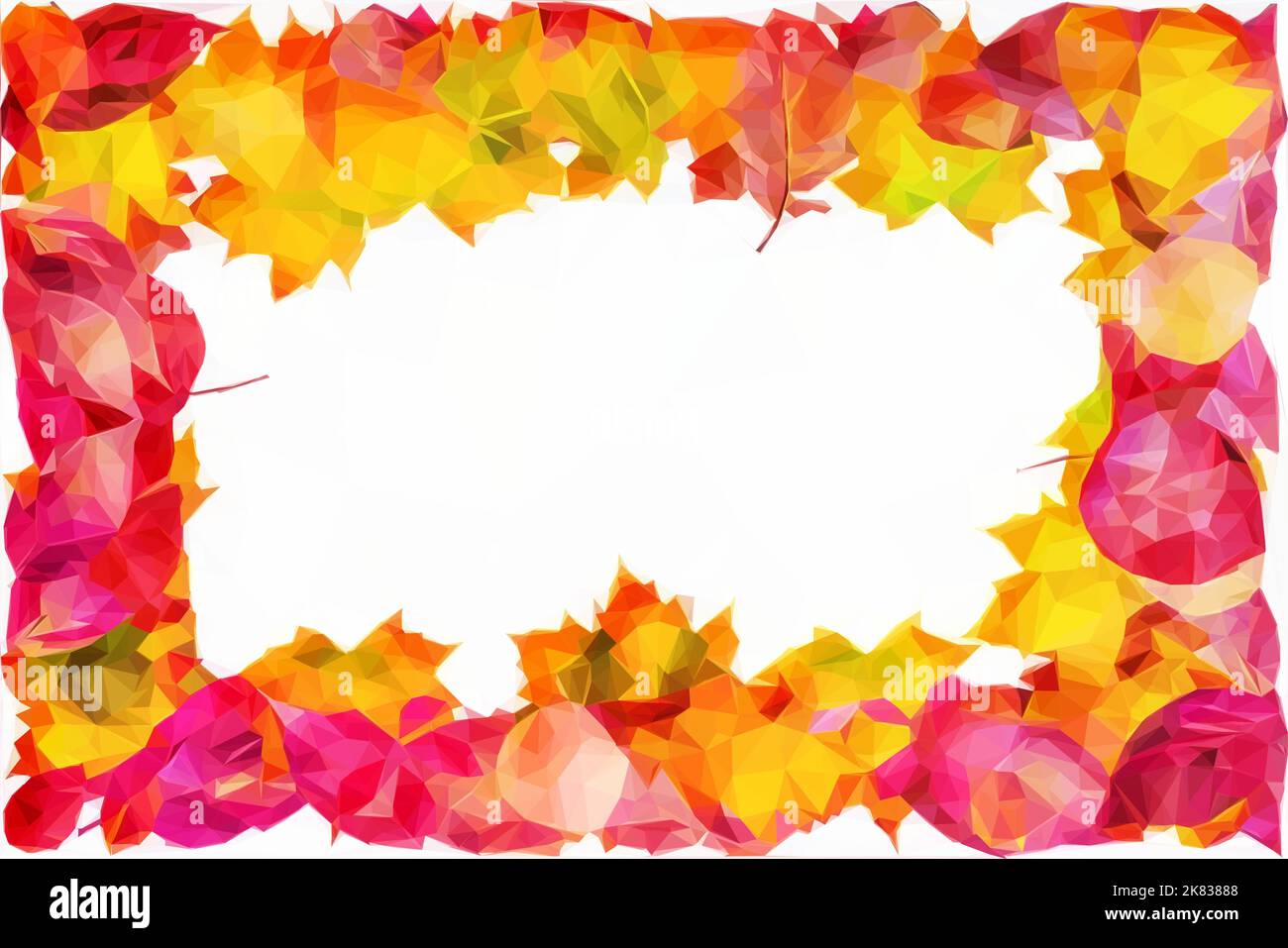 Low Poly Art vector autumn leaves frame. White background with copy ...