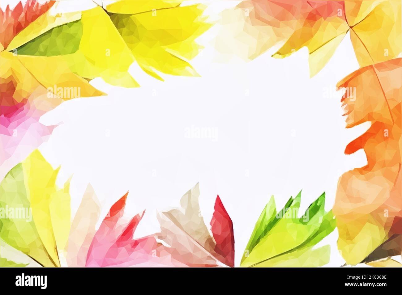 Low Poly Art vector autumn leaves frame. White background with copy ...
