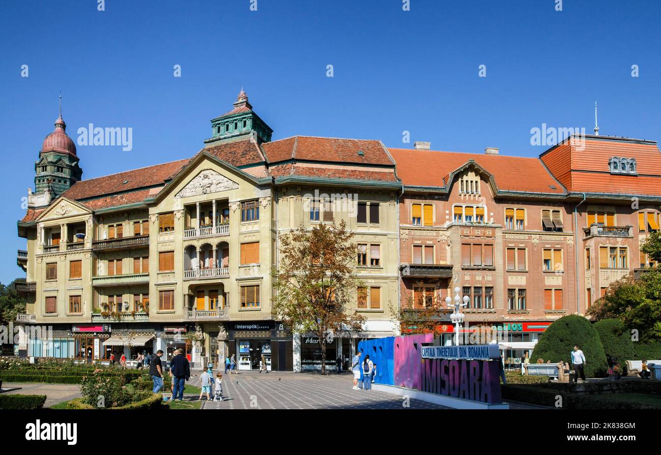 TIMISOARA, ROMANIA - SEPTEMBER 08, 2017: Old buildings in downtown on ...