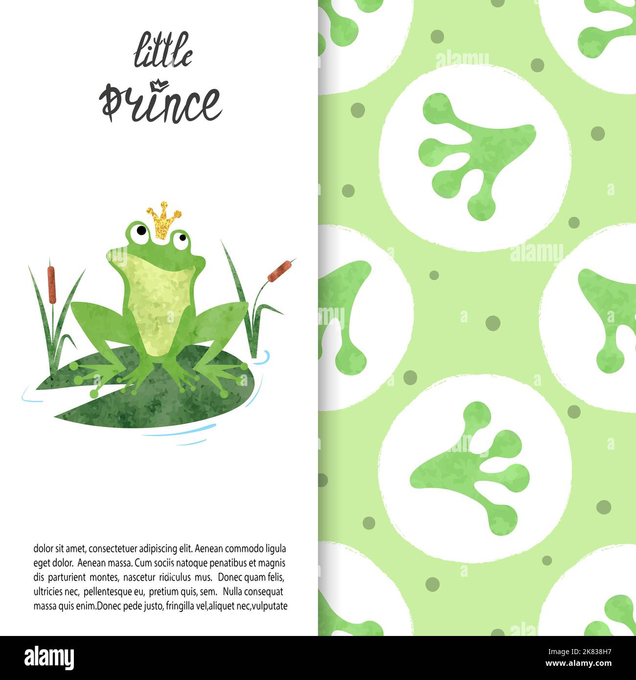 Watercolor cartoon Frog prince on lily pad vector illustration. Frog ...