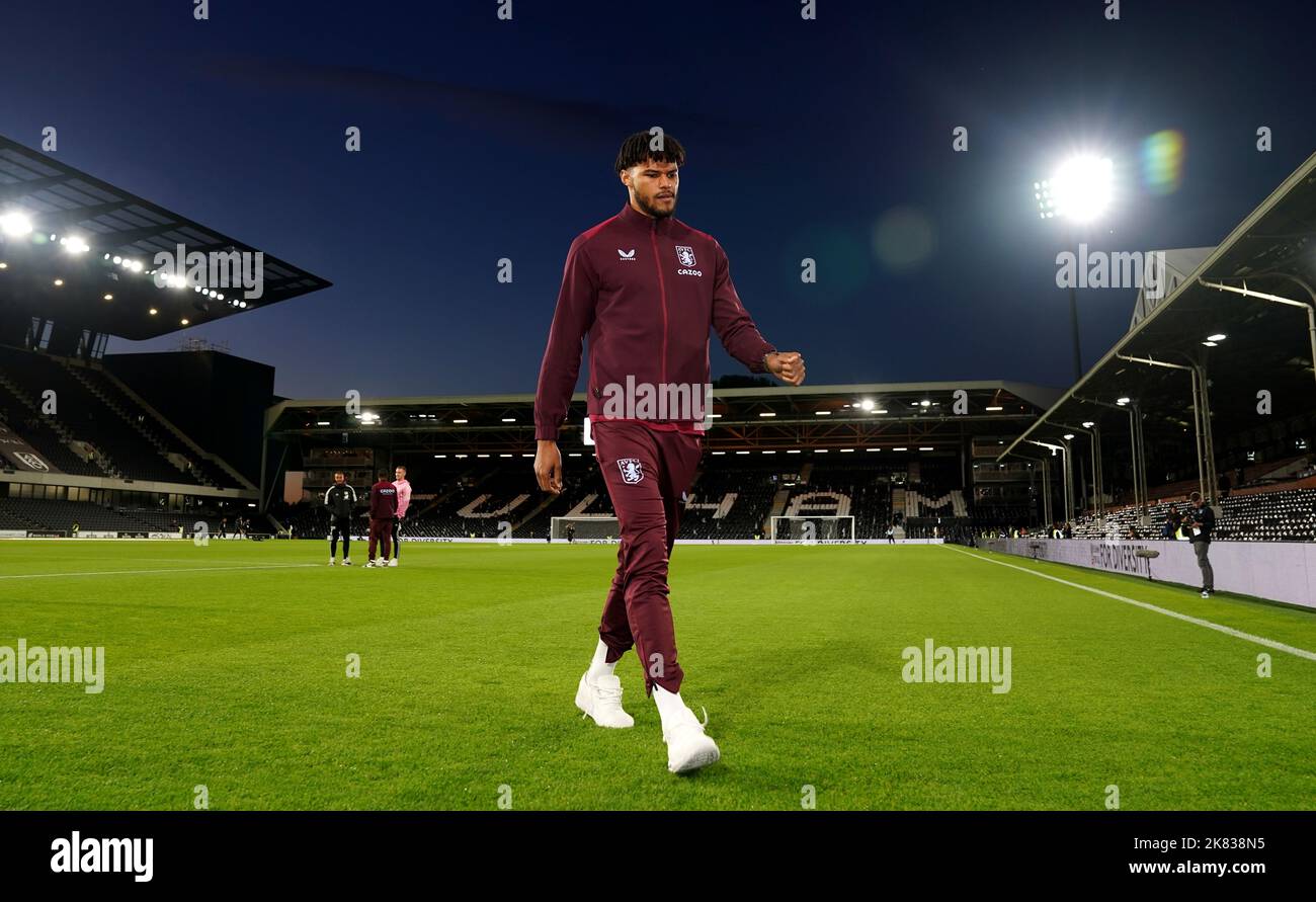 Aston Villa's Tyrone Mings walks the pitch prior to the Premier League ...