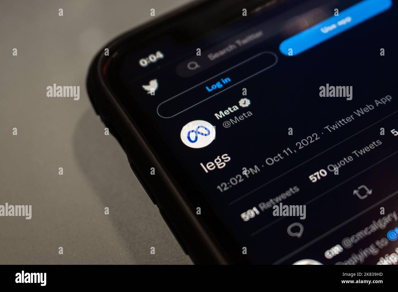 Meta Platform’s tweet “Legs” in Twitter website on an iPhone. Meta ...