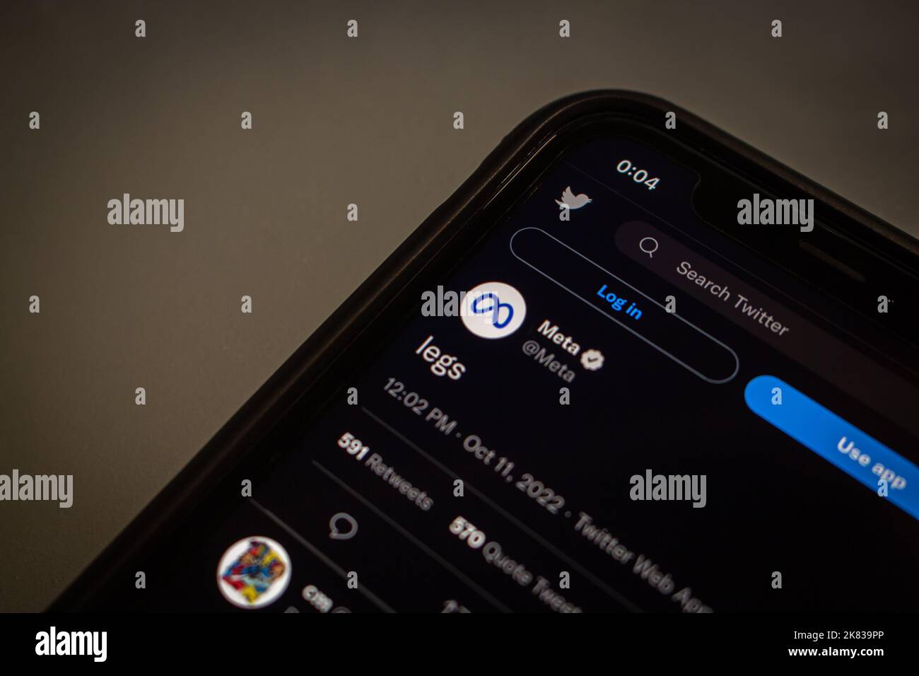 Meta Platform’s tweet “Legs” in Twitter website on an iPhone. Meta ...