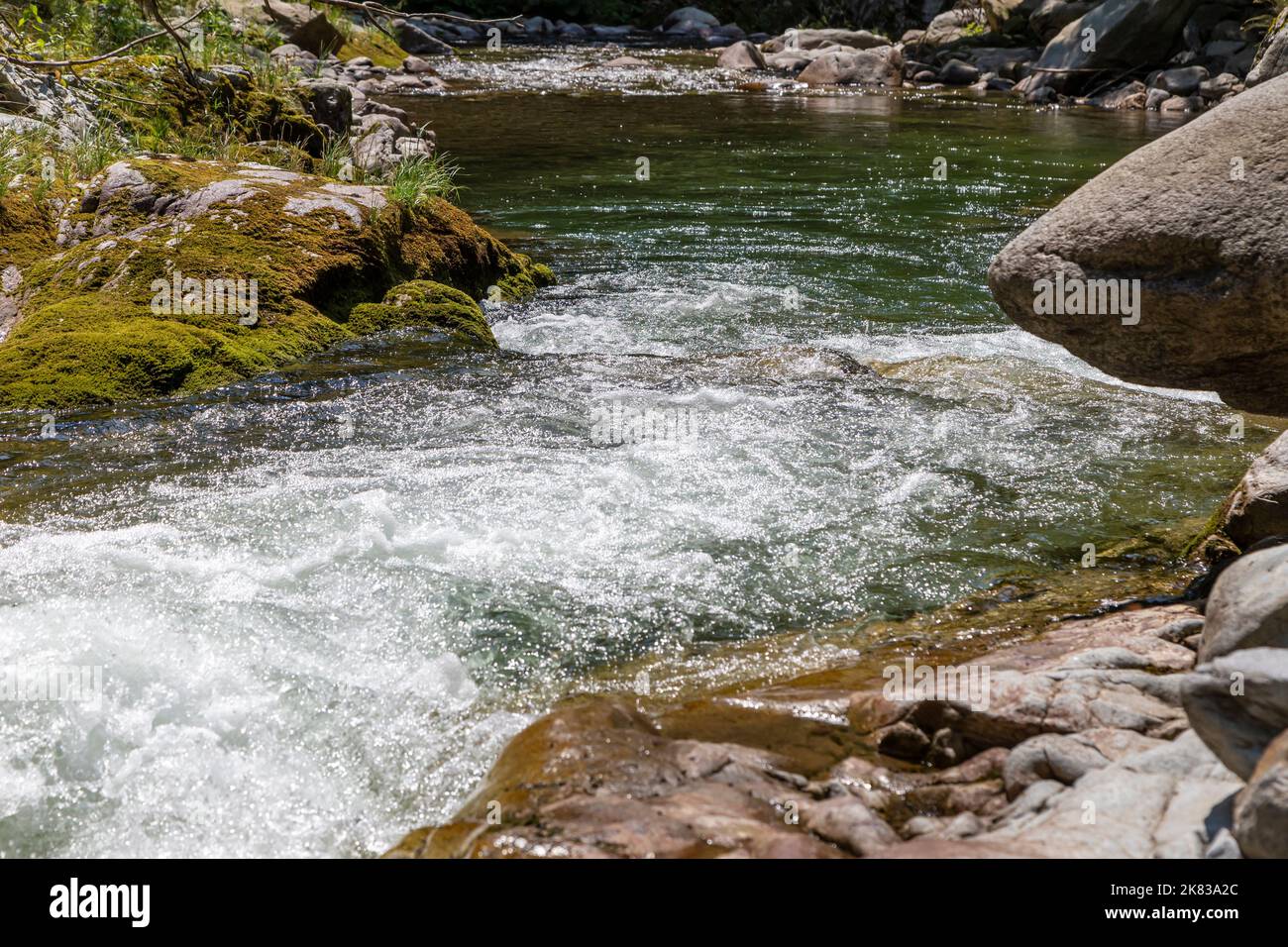 Landscape on the upper course of the river Gilort, Gorj, Romania ...