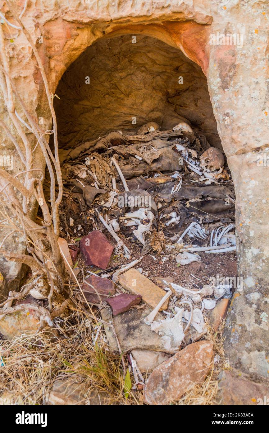 Cave with priests' and monks' bones near Abuna Yemata Guh rock-hewn ...