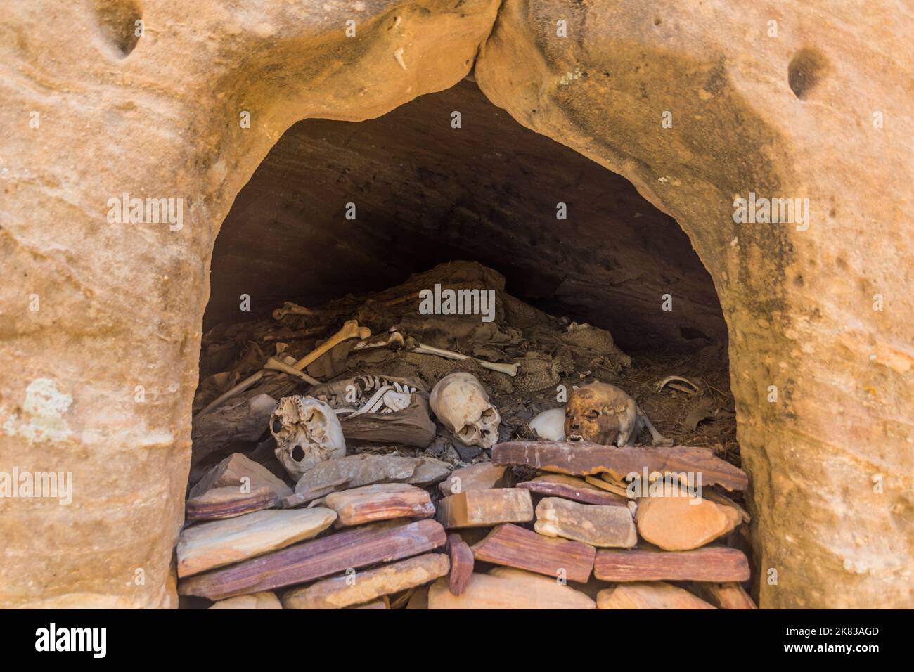 Cave with priests' and monks' bones near Abuna Yemata Guh rock-hewn ...
