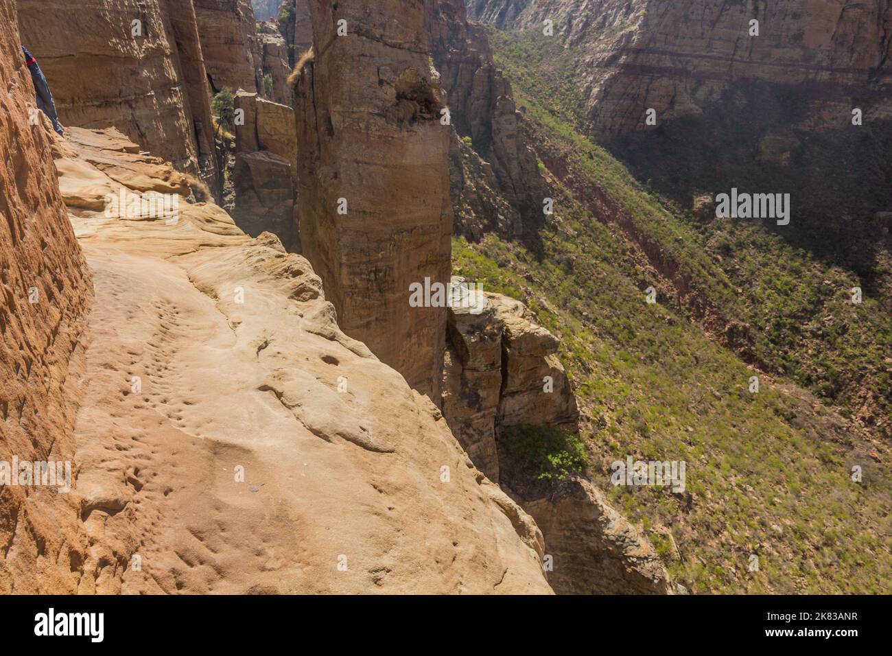 Ledge leading to Abuna Yemata Guh rock-hewn church, Tigray region ...