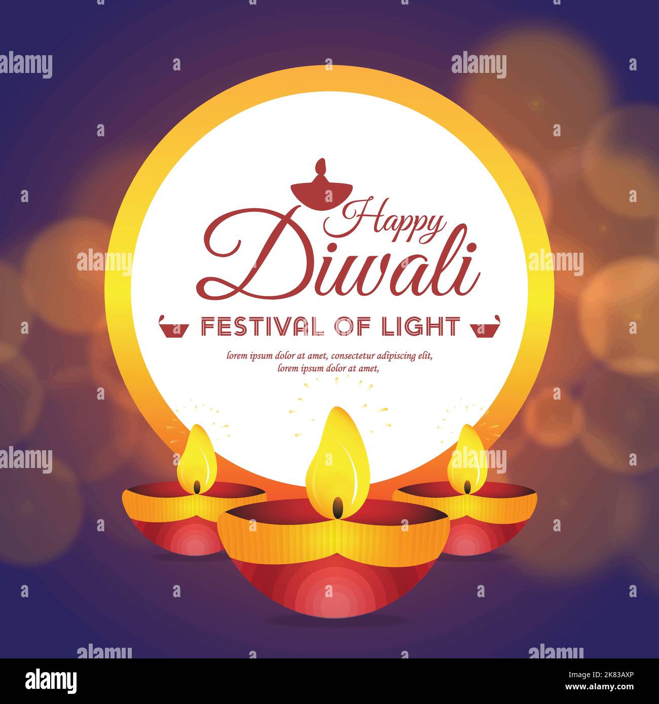 Happy Diwali greeting illustration with burning diya for festival of ...