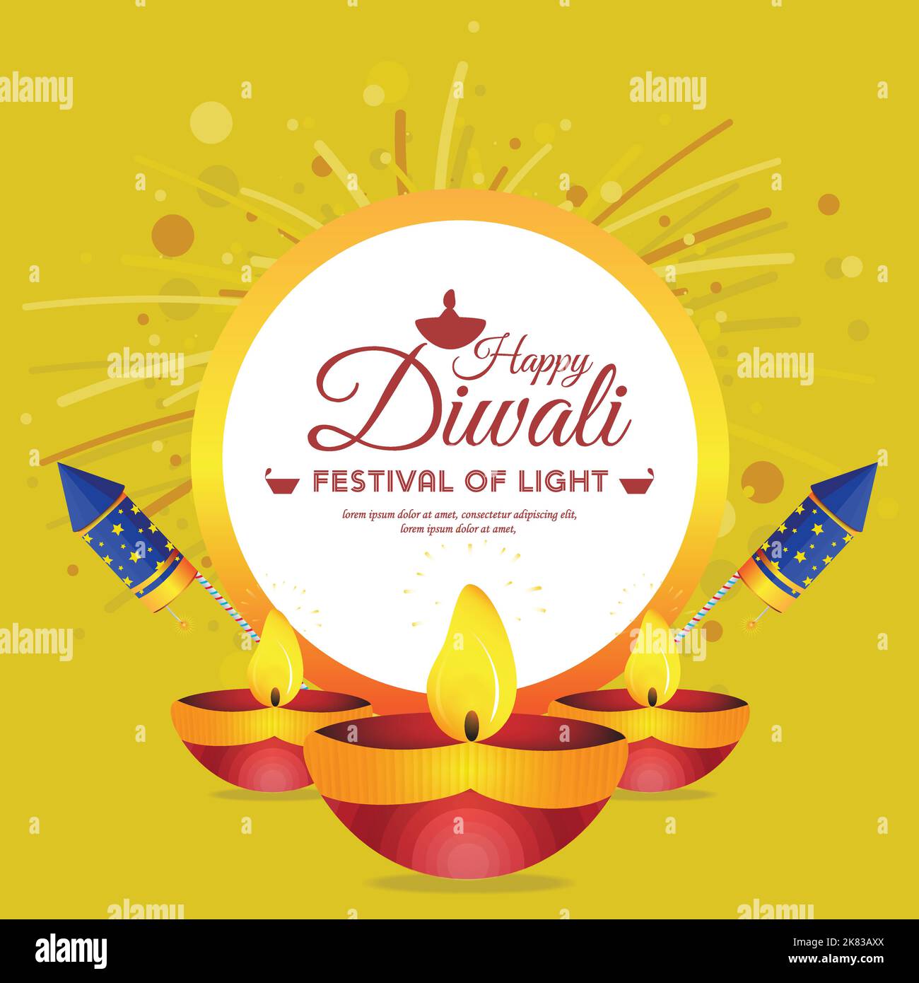 Happy Diwali greeting illustration with burning diya for festival of ...