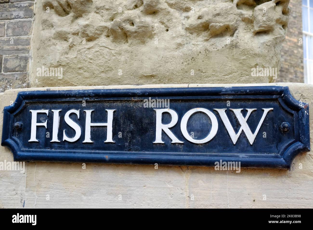 An Autumn day in Salisbury, a city in Wiltshire UK. Fish Row sign Stock ...