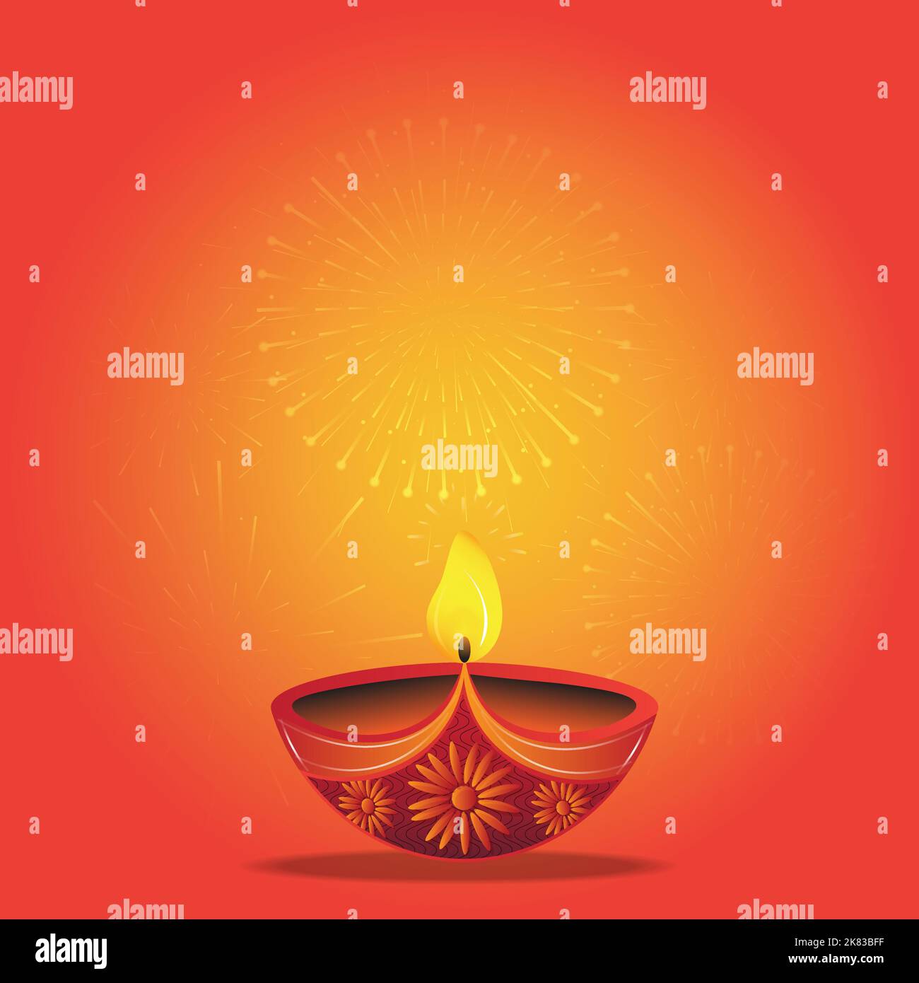Happy Diwali, Diya oil lamp with crackers on red background ...