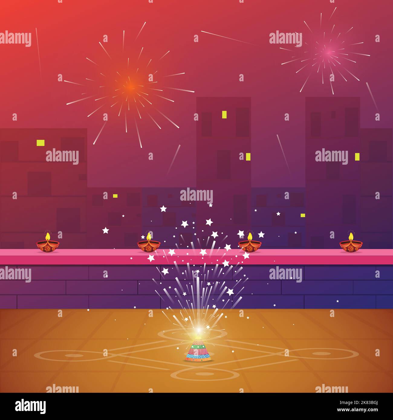 Happy Diwali festival background with crackers. illustration of an ...