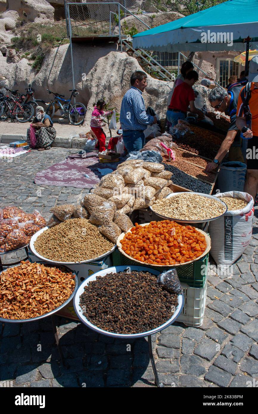 A market with various spices and street food in Cappadocia Turkey Stock ...