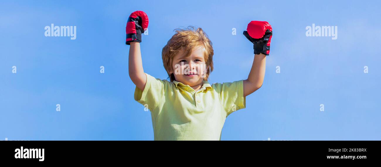 Children boxing. Sports man, boxing little boy in red boxing gloves ...