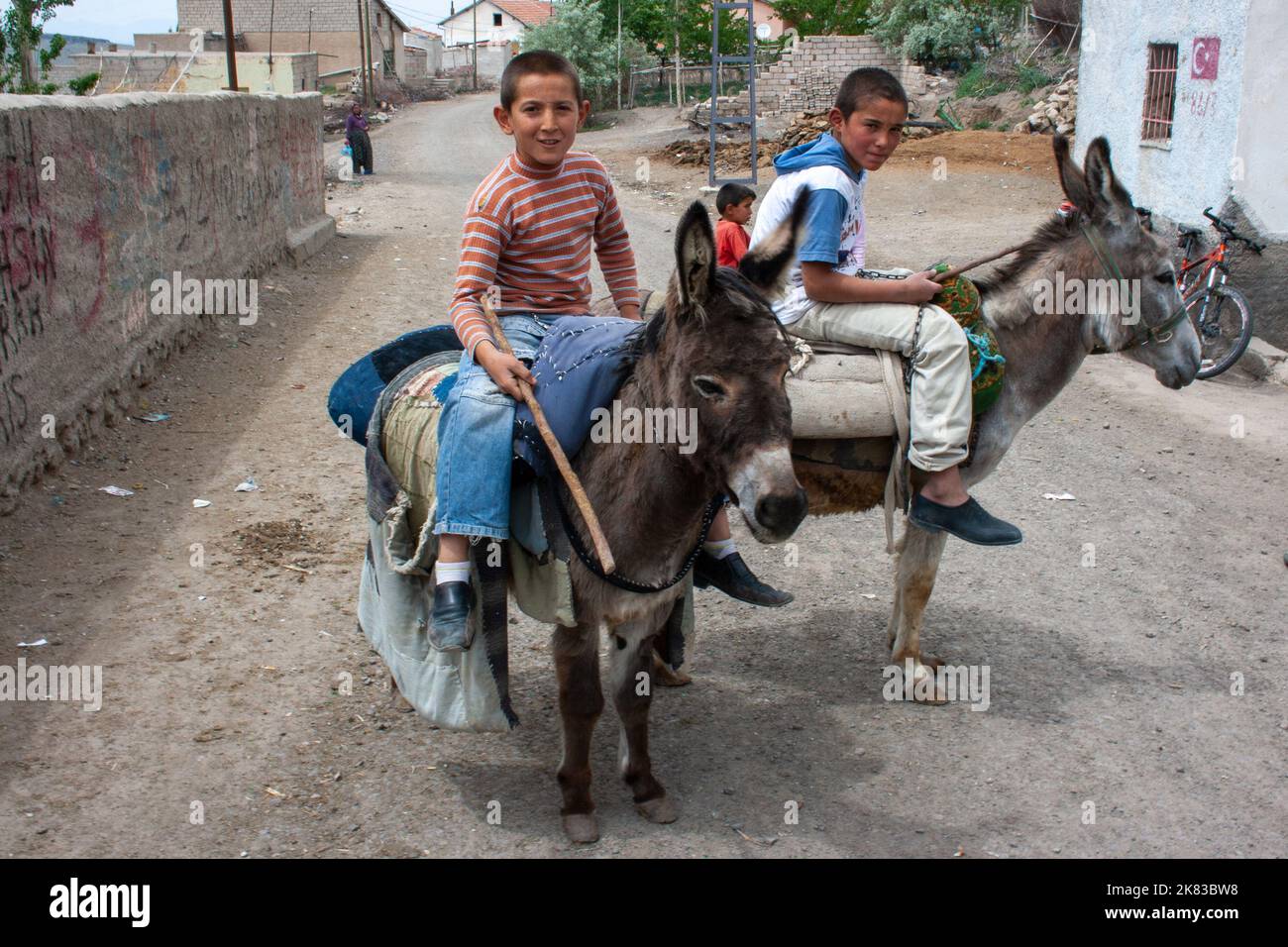 Local children with donkeys in Cappadocia Turkey Stock Photo - Alamy