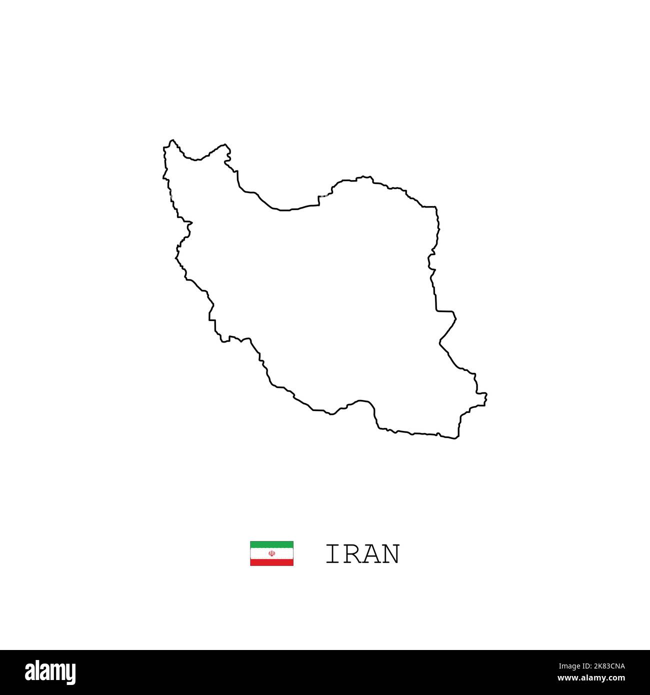 Iran Vector Map Outline Line Linear Iran Black Map On White Background Iran Flag Stock