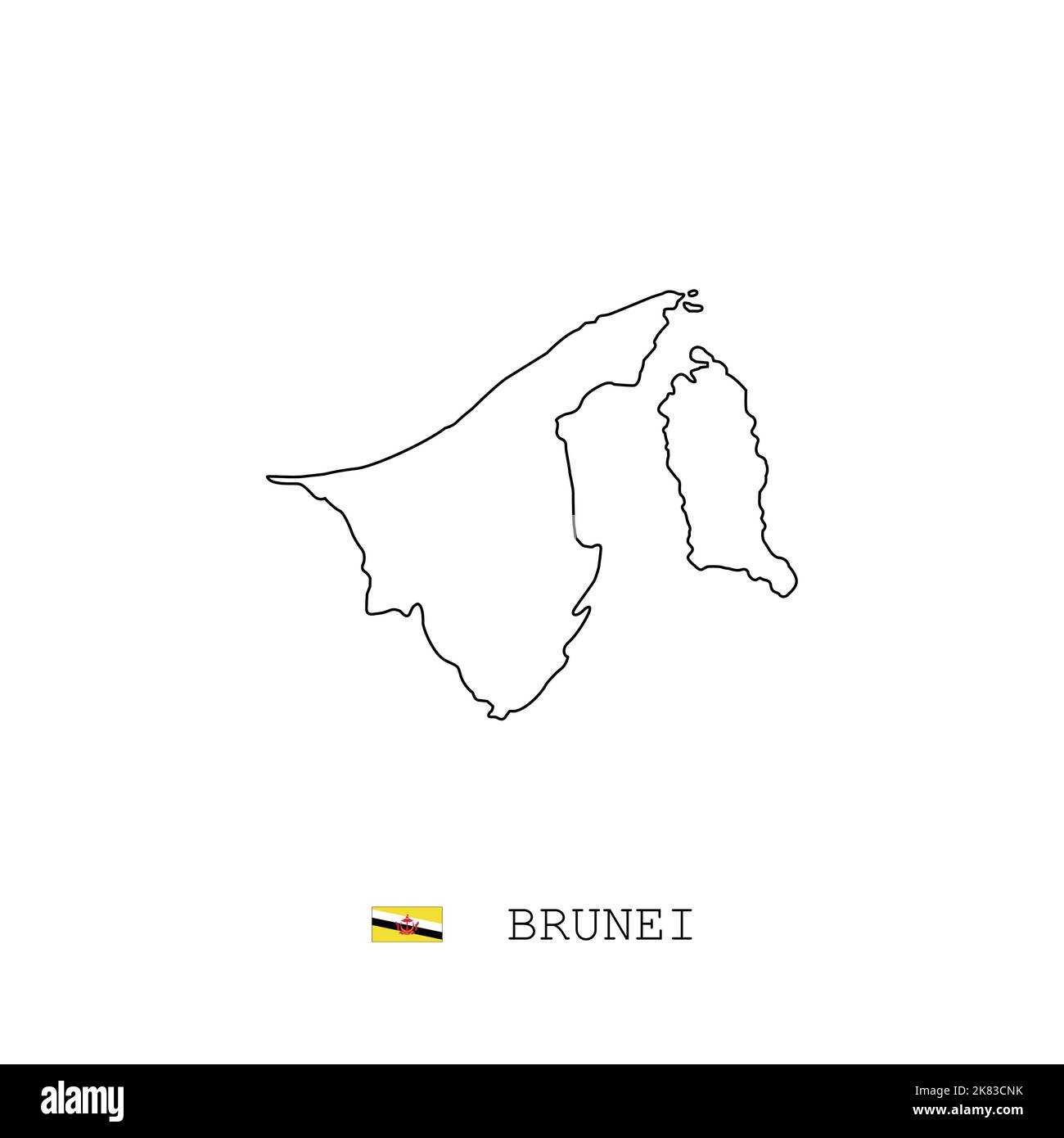Brunei Vector Map Outline Line Linear Brunei Black Map On White