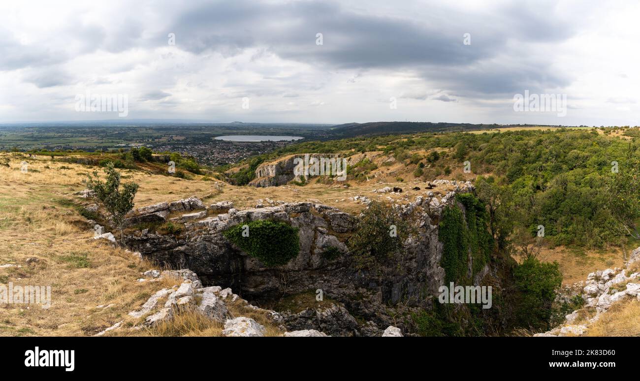 A panorama landscape view of Cheddar Gorge in the Mendip Hills near ...