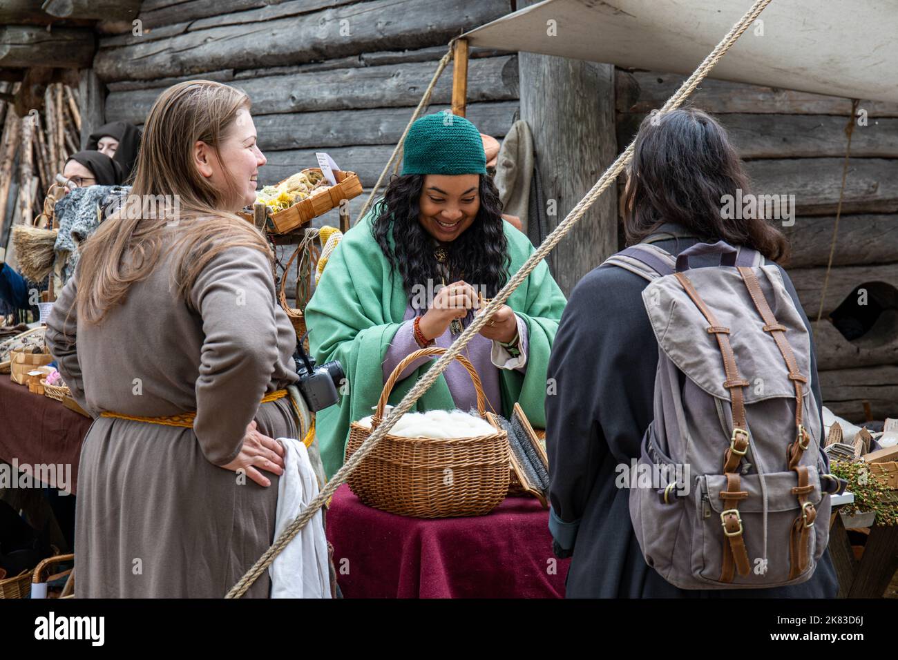 Artisan merchant selling handicrafts at Pukkisaari Iron Age Market in ...
