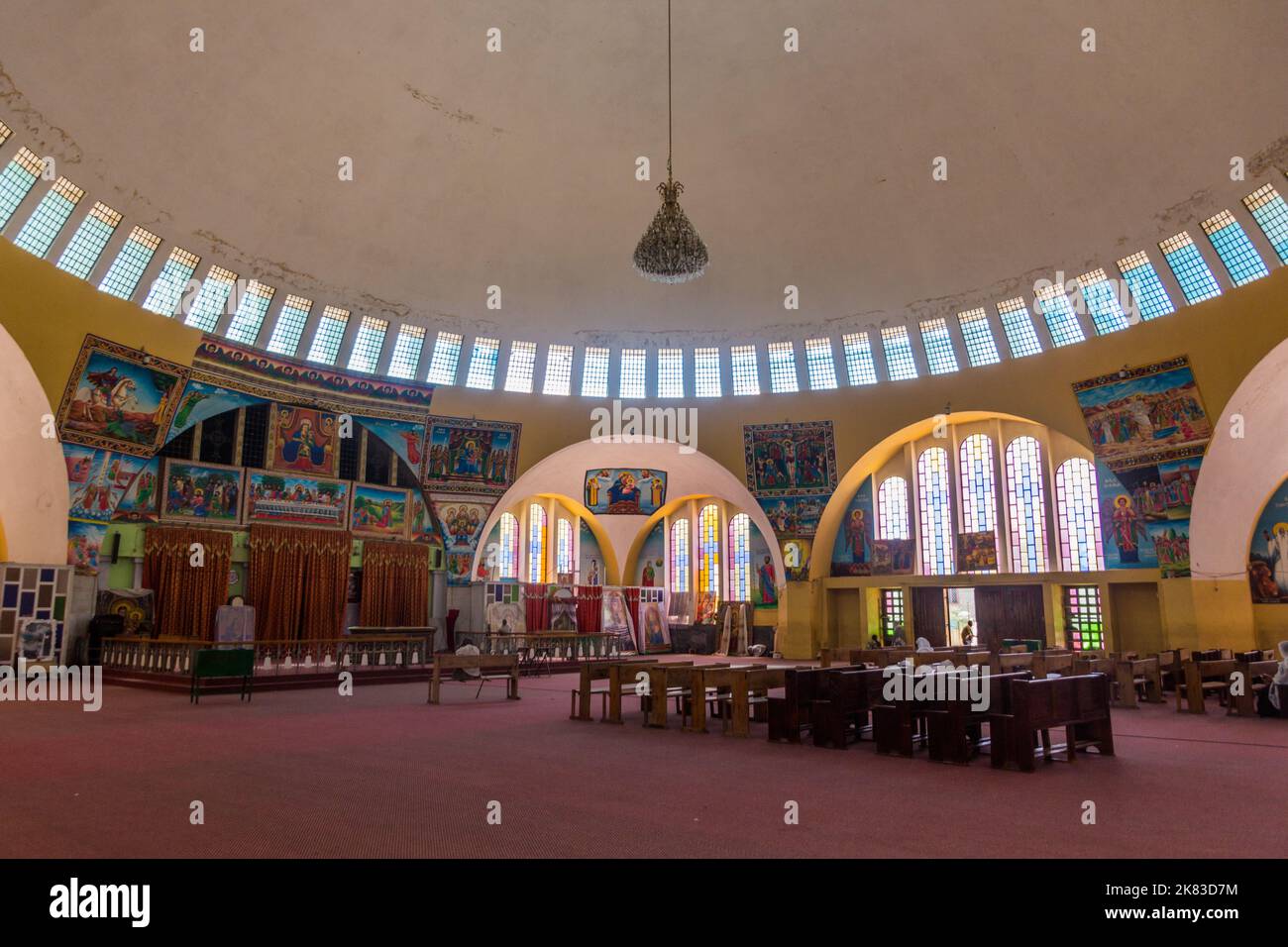 AXUM, ETHIOPIA - MARCH 19, 2019: Interior of the New Church of St Mary ...