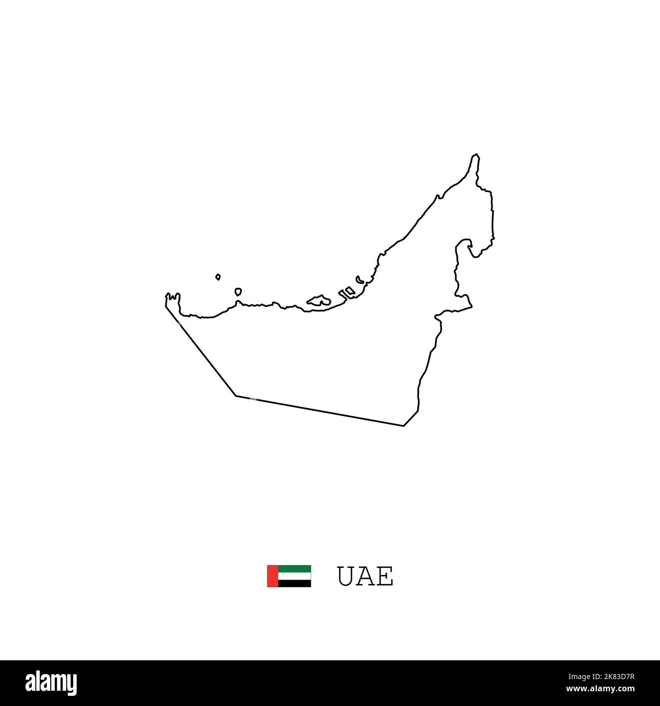 UAE vector map outline, line, linear. United Arab Emirates black map on ...