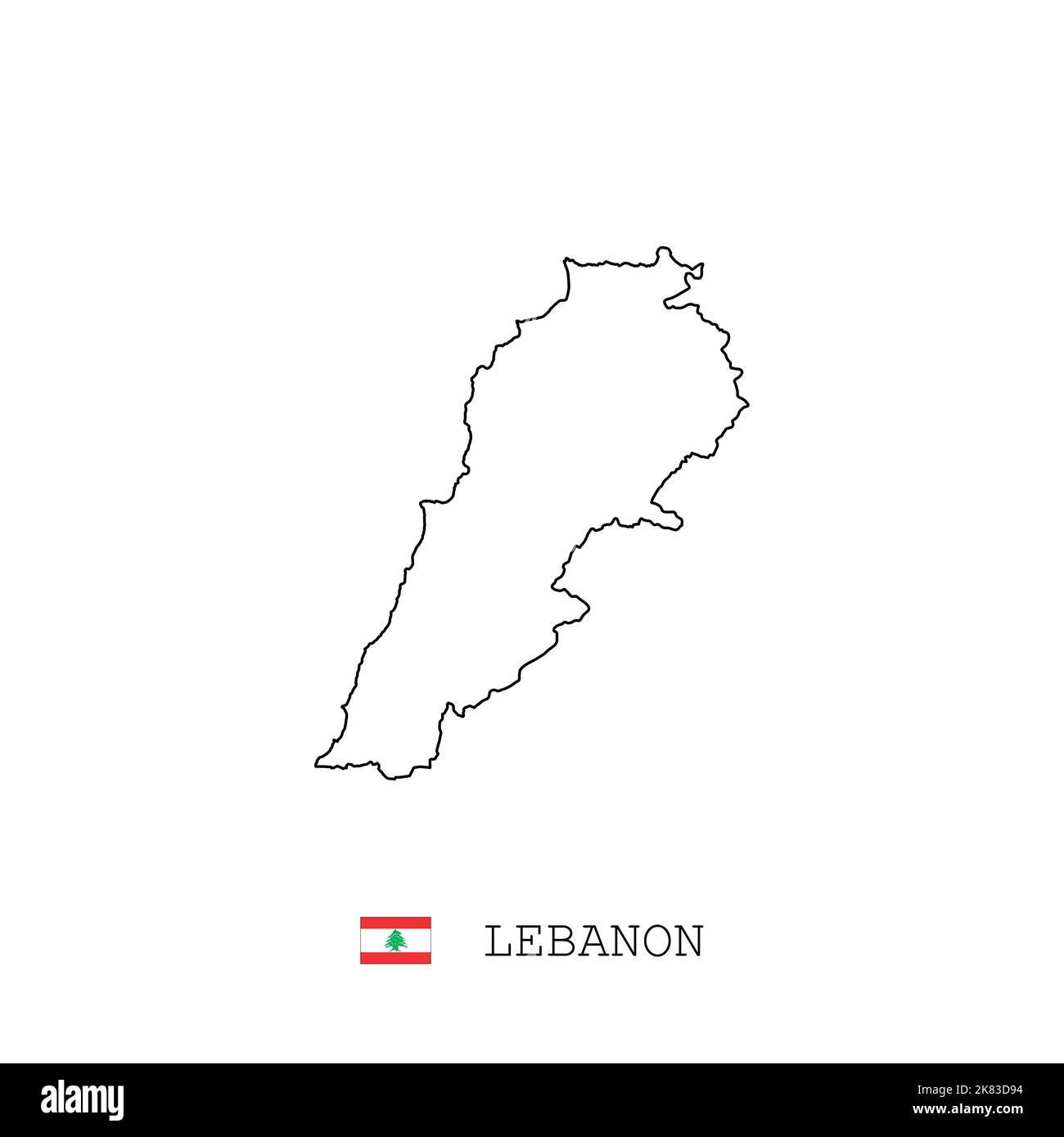 Lebanon vector map outline, line, linear. Lebanon black map on white ...