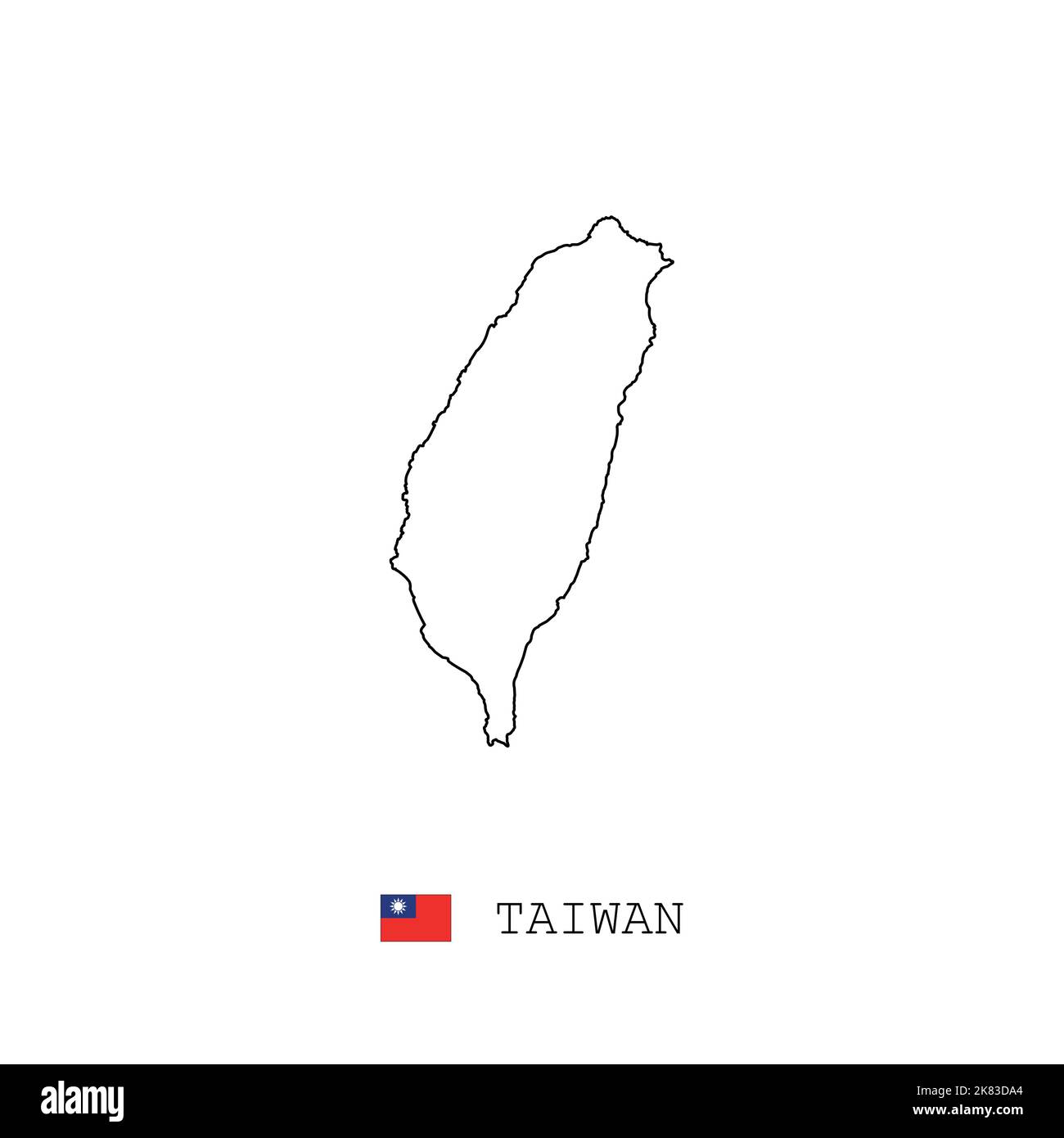 Taiwan vector map outline, line, linear. Taiwan black map on white ...