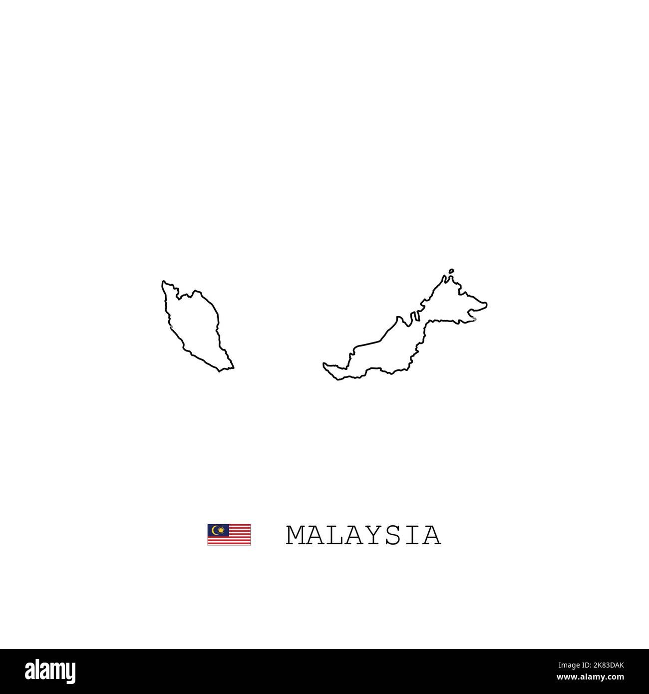 Malaysia vector map outline, line, linear. Malaysia black map on white ...