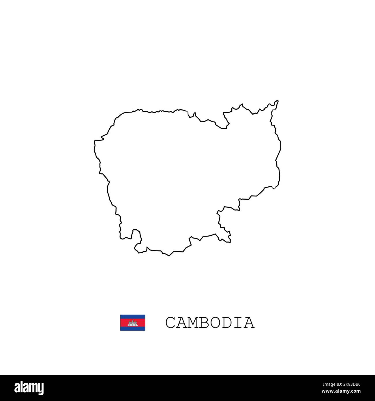 Cambodia vector map outline, line, linear. Cambodia black map on white background. Cambodia flag ...
