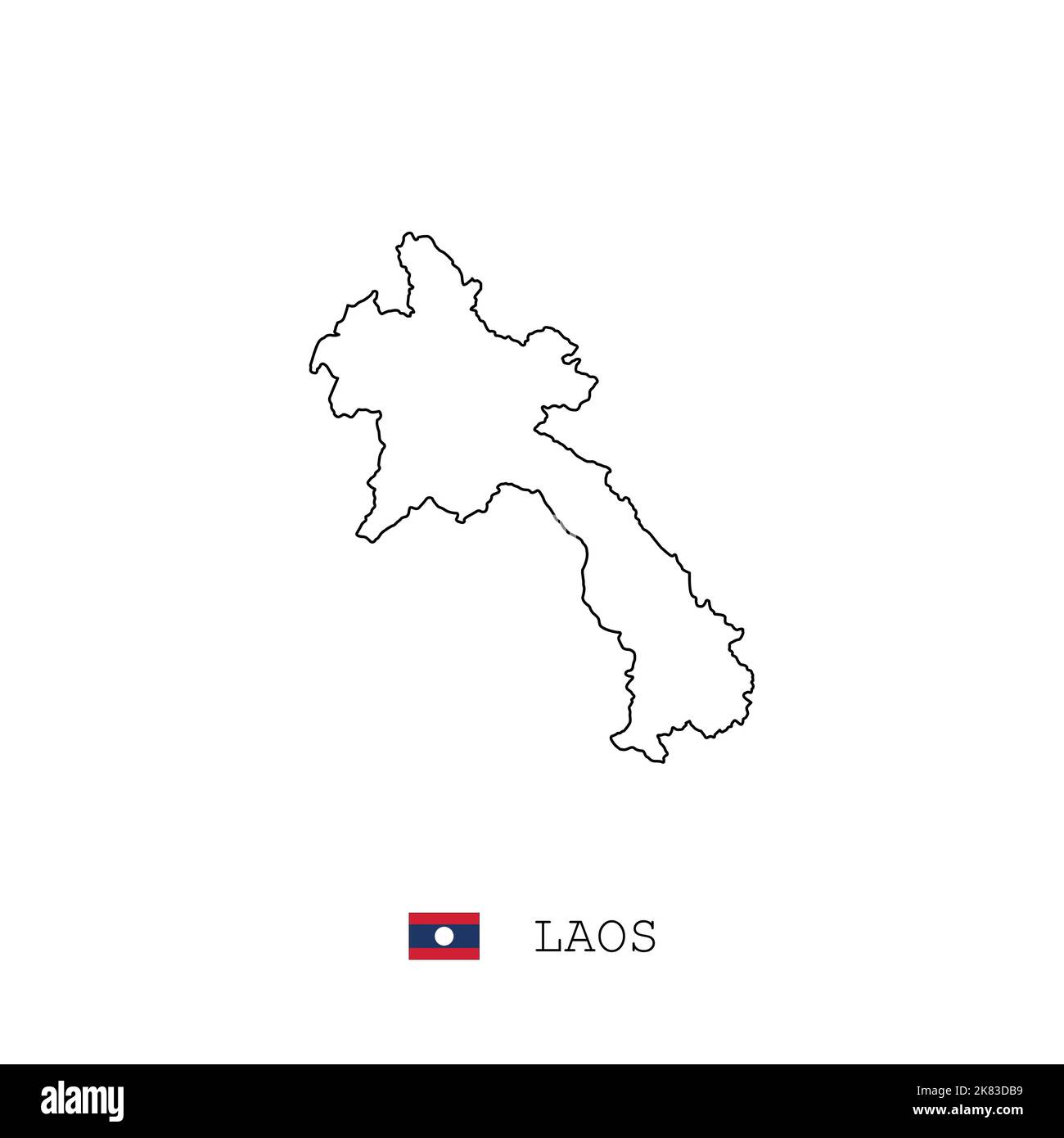Laos vector map outline, line, linear. Laos black map on white background. Laos flag Stock ...