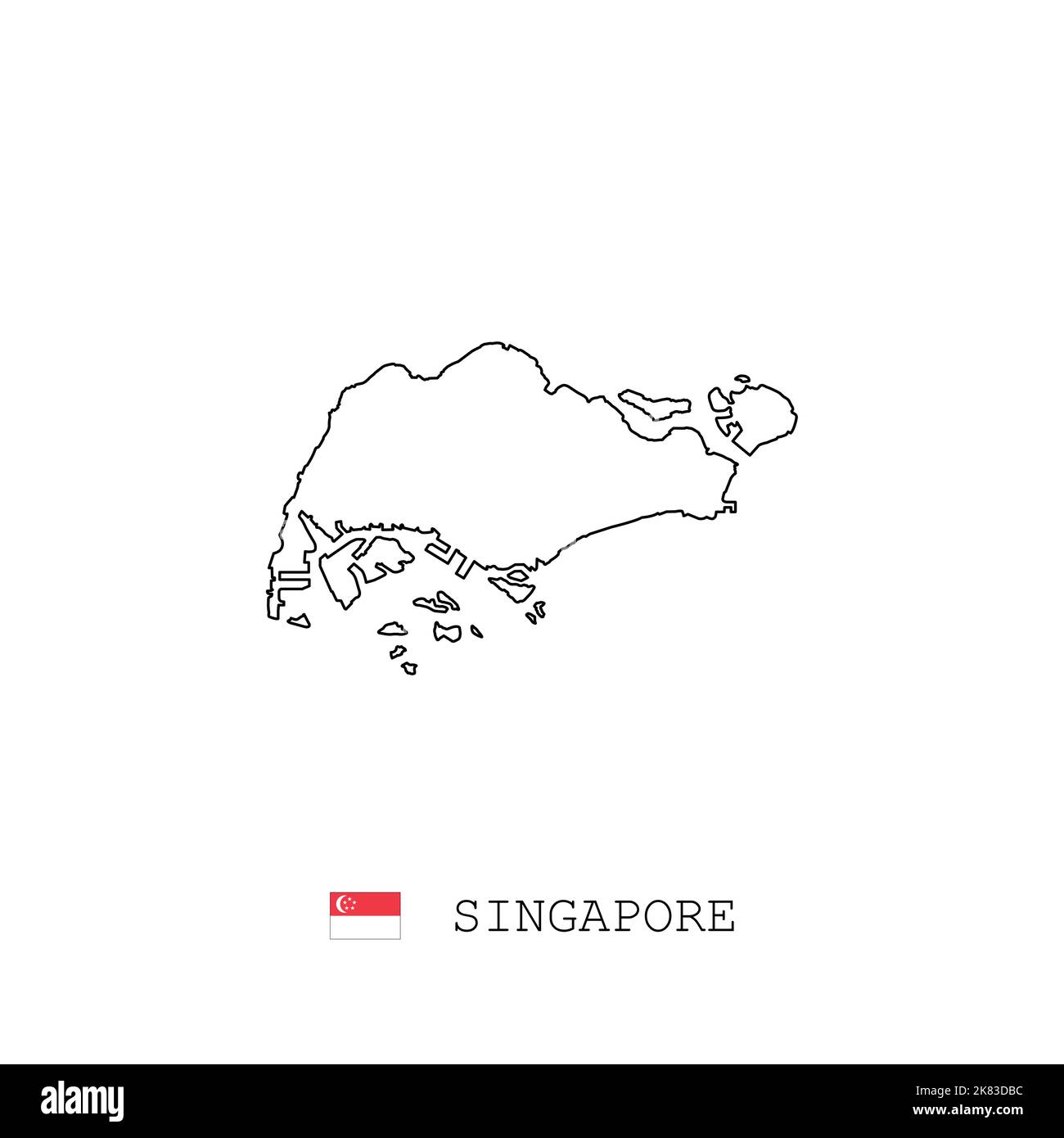 Singapore vector map outline, line, linear. Singapore black map on ...