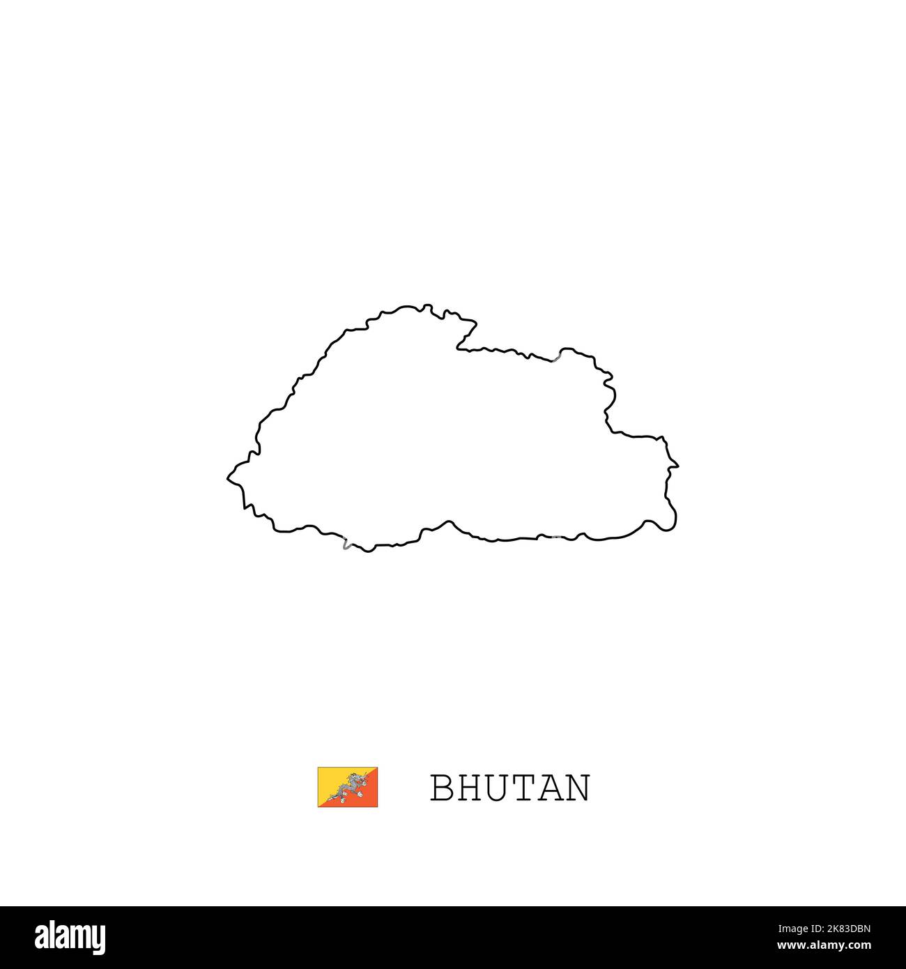 Bhutan vector map outline, line, linear. Bhutan black map on white background. Bhutan flag Stock ...